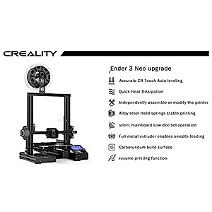 Upgrade CREALITY Ender 3 Neo 3D Printer with Auto Leveling Kit Upgraded Version of Ender 3,Full-Metal Extruder Carborundum and Resume Printing Function 32bit Silent Mainboard,Creality Service Support