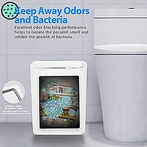 Bathroom Trash Can, 3.7Gallon/14Liter for Bathroom | Bedroom Automatic Garbage Cans with Lid Rectangular Bathroom Trash Can for Cupboard/Bathroom/Bedroom/Office/Camping/RV-White
