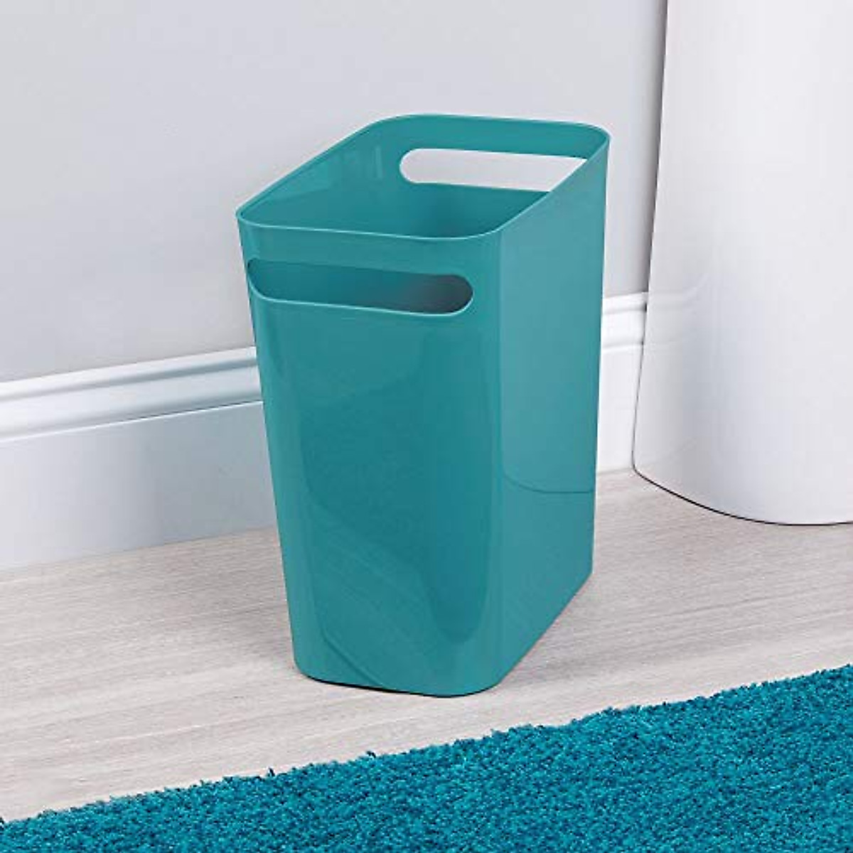 mDesign Plastic Slim Large 2.5 Gallon Trash Can Wastebasket, Classic Garbage Container Recycle Bin for Bathroom, Bedroom, Kitchen, Home Office, Outdoor Waste, Recycling - Aura Collection - Teal Blue, Pack of 1