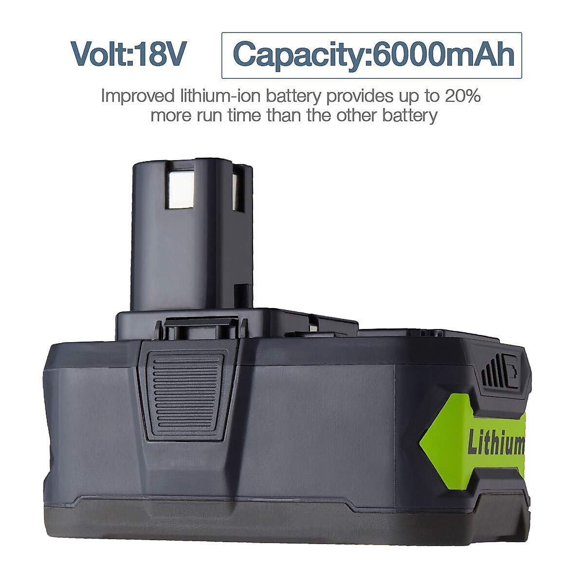 Dutyone 2 Pack 6000mAh Replacement Battery Compatible with Ryobi 18V ONE+ Plus P102 P103 P104 P105 P107 P108 P109 P122 Cordless Power Tools 18 Volt Lithium ion Battery