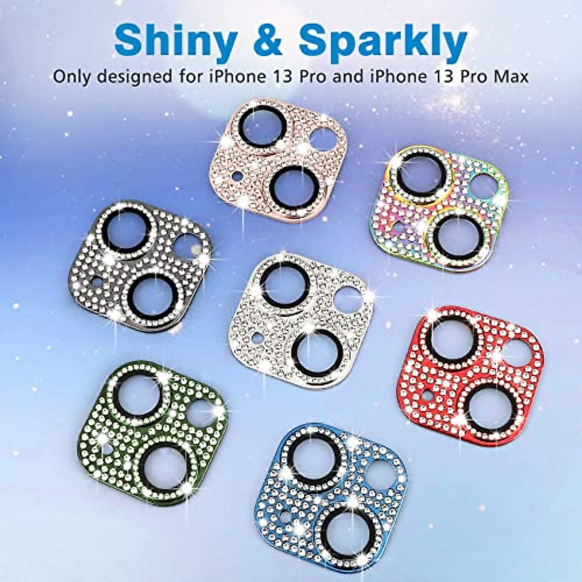 Hsefo for iPhone 13 & iPhone 13 Mini Camera Lens Protector, Bling 3D Rhinestone Sparkle Diamond 9H Tempered Glass Camera Cover Anti Scratch Shockproof Metal Lens Screen Full Protective Cover