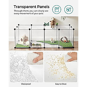 SONGMICS Pet Playpen with Floor, Small Animal Pen, Pet Fence Indoor, DIY Plastic Enclosure for Hamsters, Rabbits, Hedgehogs, Ferrets, 56.3 x 28.7 x 18.1 Inches, White ULPC02W