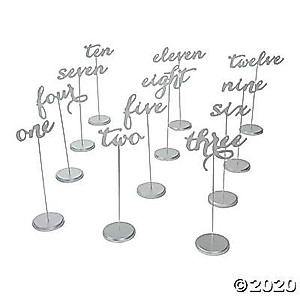 Silver Table Numbers (1-12 wooden calligraphy) Wedding and Party Supplies