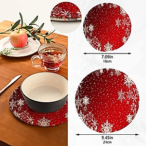 ALAZA Snow and Ice Crystals on Red Christmas Pot Holders Trivets Set 2 Pcs,Potholders for Kitchens,Cotton Coasters Trivets for Hot Dishes/Hot Pots and Pans/Hot Pot Holders