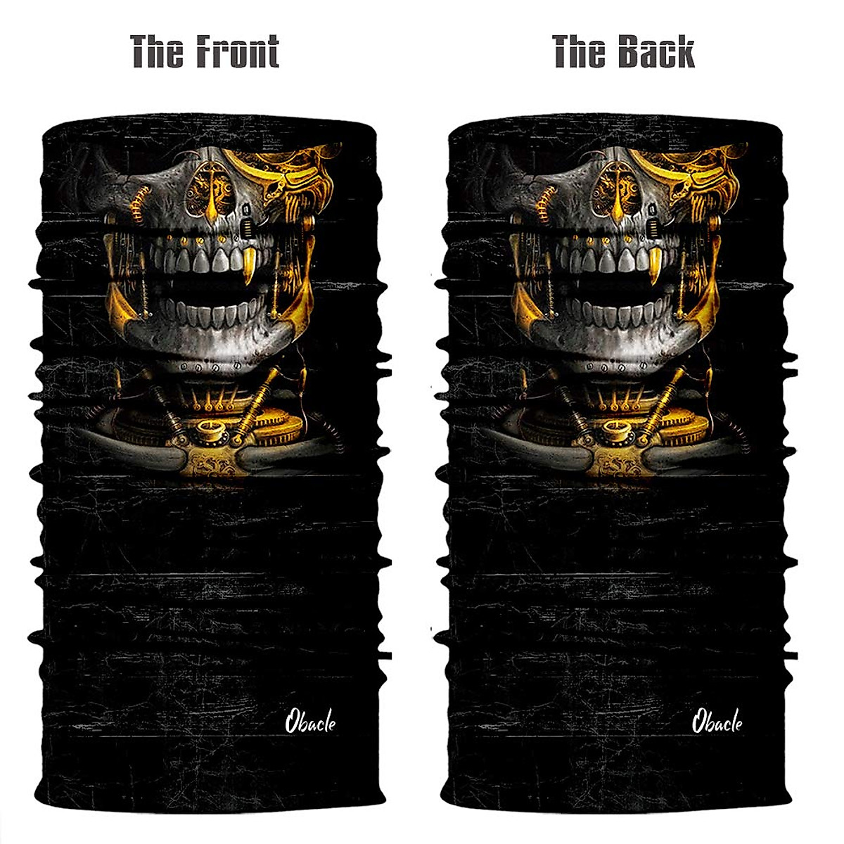 Obacle Skull Face Mask Half Gaiter Mask for Men Dust Wind UV Sun Protection Seamless 3D Tube Mask Bandana for Men Women Skeleton Mask Motorcycle Riding Bike Sports (Mechanical Grey-Gold Skull)