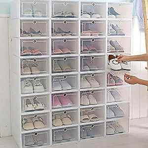 SHNORM Transparent Shoe Storage Box - Folding Large Size Cabinet Unit Easy Assembly, Stackable Shoe Storage Box with Lid for Women/Men (24/12/6Pcs) (#2:24Pcs with Lid, White)