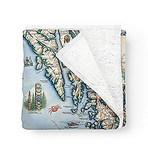 Alaska Inside Passage Map Fleece Blanket - - Hand-Drawn Original Art - Soft, Cozy, and Warm Throw Blanket for Couch - Unique Gift - 58"x 50"