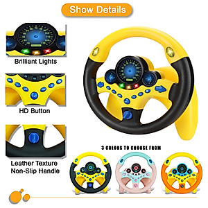 RedCrab Steering Wheel Car Driving Simulated Toy with Light and Music for Kids, Pretend Driving Seat Toys,Baby Electric Early Learning Educational Toys for Boys and Girls(Yellow)