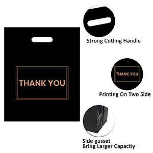 Belinlen 100Pcs 12x15 Inch Thank You Bags for Small Business Plastic Retail Shopping Bags for Stores, Boutique, Party, Gift, Clothes, and More Reusable Plastic Thank You Bags (Black, 2.36mil Thickness)