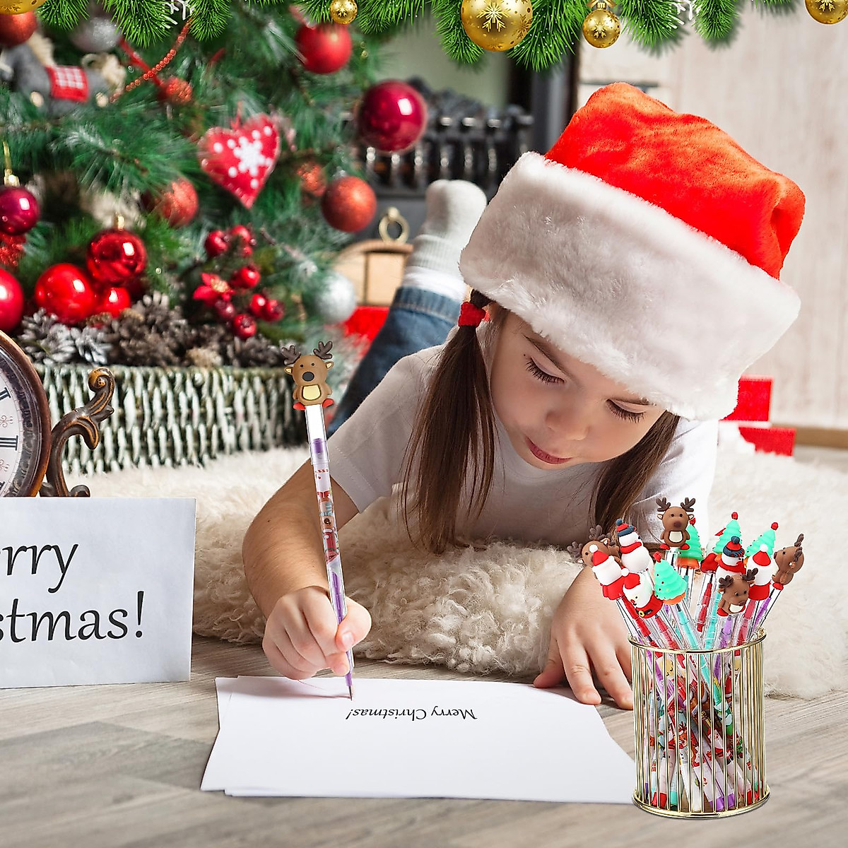 Christmas Multi Point Stackable Push Pencil with Christmas Santa Claus, Christmas Tree, Snowman, Elk for Kids Classroom Rewards, Christmas Favors Prize Stuffers (24 Pieces)