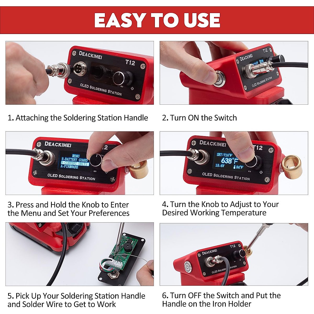 Deackimei Cordless Soldering Iron Station for Craftsman V20 Battery with Digital Display, Adjustable Temperature Knob, Lead-Free Solder, °C/ºF Conversion, Auto Sleep & Calibration Support (Tool Only)
