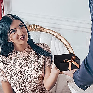 AIEX 12 Pcs Gift Boxes with Lids, 4.5" x4.5"x2" Present Boxes Square Gift Box with Champagne Wrap Ribbons, Gift Wrap Boxes for Birthday Wedding Party Christmas Chocolate Candy (Black)