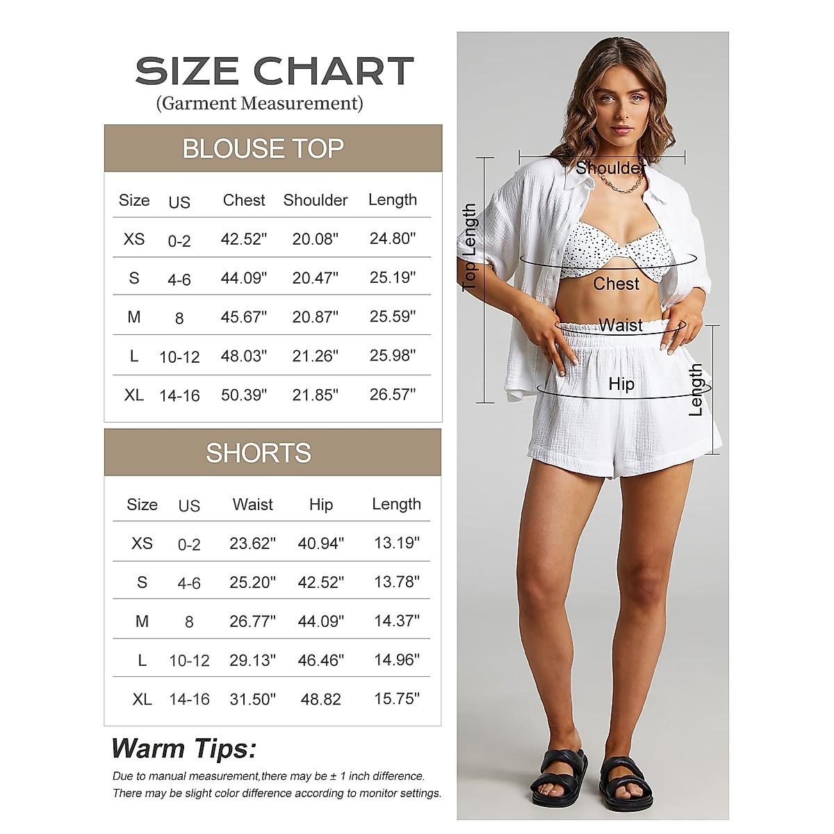 Flygo Womens Casual 2 Piece Outfits Cotton Linen Sets Button Down Shirt Shorts Resort Wear 2024 Pajama Beach Set(White-XS)