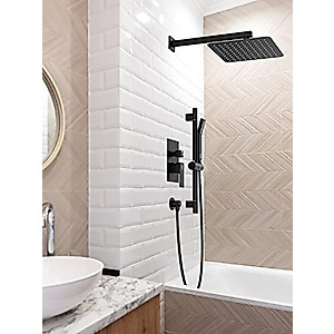 SR SUN RISE 12 Inch Slide Bar Shower Faucet Luxury High Pressure Shower Heads and Handheld Spray Combo Set Wall Mounted Shower System Included Valve and Trim Kit, Matte Black