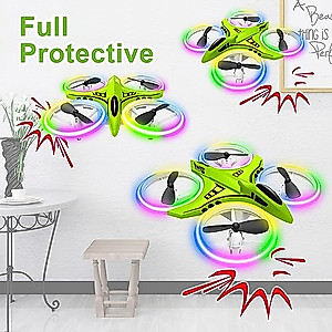 Dwi Dowellin Mini Drone for Kids Crash Proof LED Night Lights One Key Take Off Landing Flips RC Remote Control Small Flying Toys Drones for Beginners Boys and Girls Adults Nano Quadcopter, Green