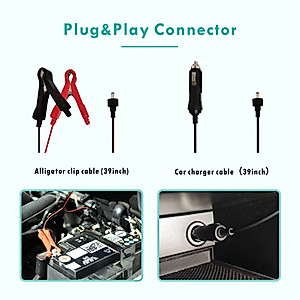 12V 15W Solar Car Battery Maintainer Trickle Charger, Portable Solar Panel Charging Kit for RV, Car, Boats, Truck, Camper, Motorcycle, Cigarette Lighter Plug, Alligator Clip, IP65 Waterproof