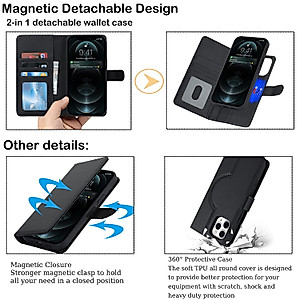 Ｈａｖａｙａ for iPhone 12 Wallet case iPhone 12 case with Card Holder Detachable Magnetic mgasafe Phone case iPhone 12 pro case letaher flip Cover-Black