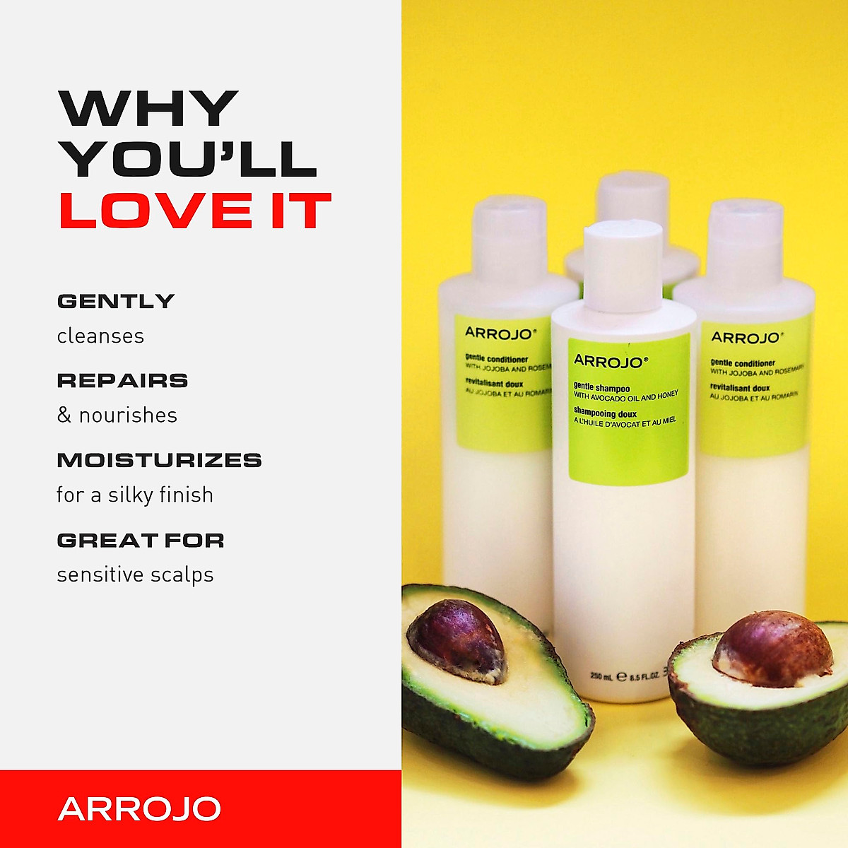 ARROJO Gentle Sulfate Free Shampoo â€“ Gentle Shampoo to Repair & Nourish - Hair Shampoo w/Vitamin B5, Avocado Oil & Honey - Lightly Scented Cleansing Shampoo â€“ Paraben Free Shampoo,8.5 Fl Oz(Pack of 1)