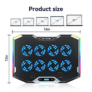 ICE COOREL Gaming Laptop Cooling Pad with 8 Cooling Fans, Laptop Fan Cooling Pad for Laptop 15-17.3 Inch, RGB Laptop Cooler Stand with 6 Height Adjustable, Two USB Port, Phone Stand
