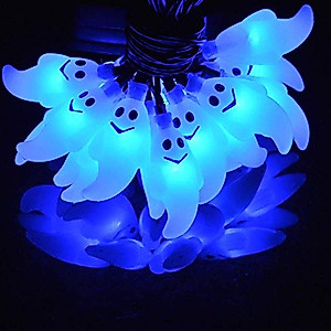 LIUPENGWEI Solar Outdoor Rodgersia String, 30 LED Ghost Globe-Shaped Solar Fairy Lights for Home, Party, Holiday, Christmas Decorations (Blue) Garden Ghost Light