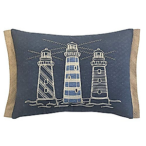 Comfy Hour 13" Polyester Ocean Coastal Three Lighthouses Accent Throw Pillow Cushion for Home Decoration, Blue, Ocean Voyage Collection