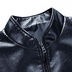 Maiyifu-GJ Mens Full Zip Biker Jacket Winter Warm Faux Leather Motorcycle Jackets Lightweight Casual Pu Bomber Coat (Blue,Medium)