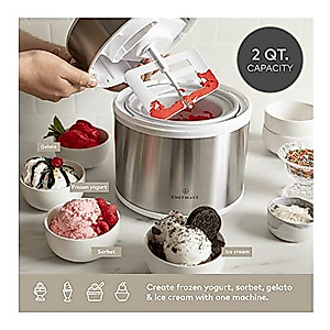 ChefWave Elado 2 Qt Automatic Frozen Yogurt, Sorbet, Gelato, Ice Cream Maker Includes 2 Pack Reusable Freezer Storage Containers 1 Qt Capacity, Recipe Book, LCD Digital Display, Adjustable Churn Time