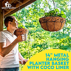 Hanging Planters for Outdoor Plants, 4 Pack 14" Metal Hanging Baskets for Plants Outdoor, Large Hanging Flower Pots for Outside with Coco Liners Outdoor Hanging Planter for Porch Hanging Flower Basket