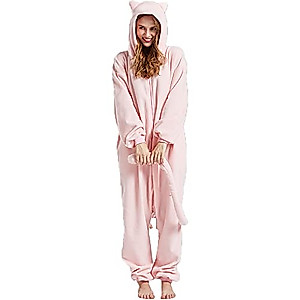 WAWRTOU Unisex Pink Onesie Pajamas Cartoon Cosplay Animal Onesie Christmas Costume Sleepwear Homewear- zipper Close