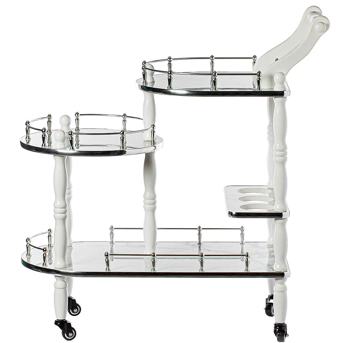 Serving Bar Cart Tea Trolley, 3 Tier Shelves on Rolling Wheels, Mobile Liquor Bar for Wine Beverage Dinner Party, Kitchen Storage Island Coffee Cabinet for Dining Living Room, Wood, Silver White, Gray