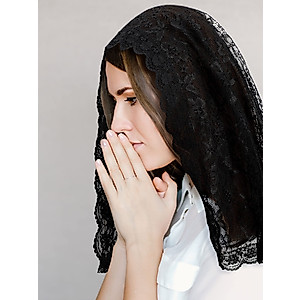 Bencailor 2 Pcs Lace Veils for Church Mantilla Catholic Veil Latin Mass Head Covering Veils for Bridal Women (Classic Style,M)