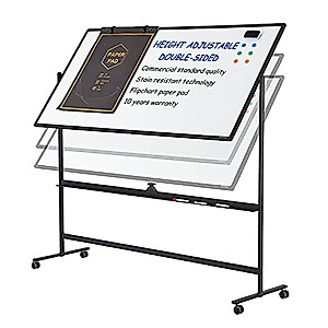 Large Dry-Erase Rolling Magnetic Whiteboard - 48 x 32 Inches White Board Height Adjust Double Sides Mobile Portable Easel on Wheels, Dry Erase Board with Stand for Office, Home & Classroom