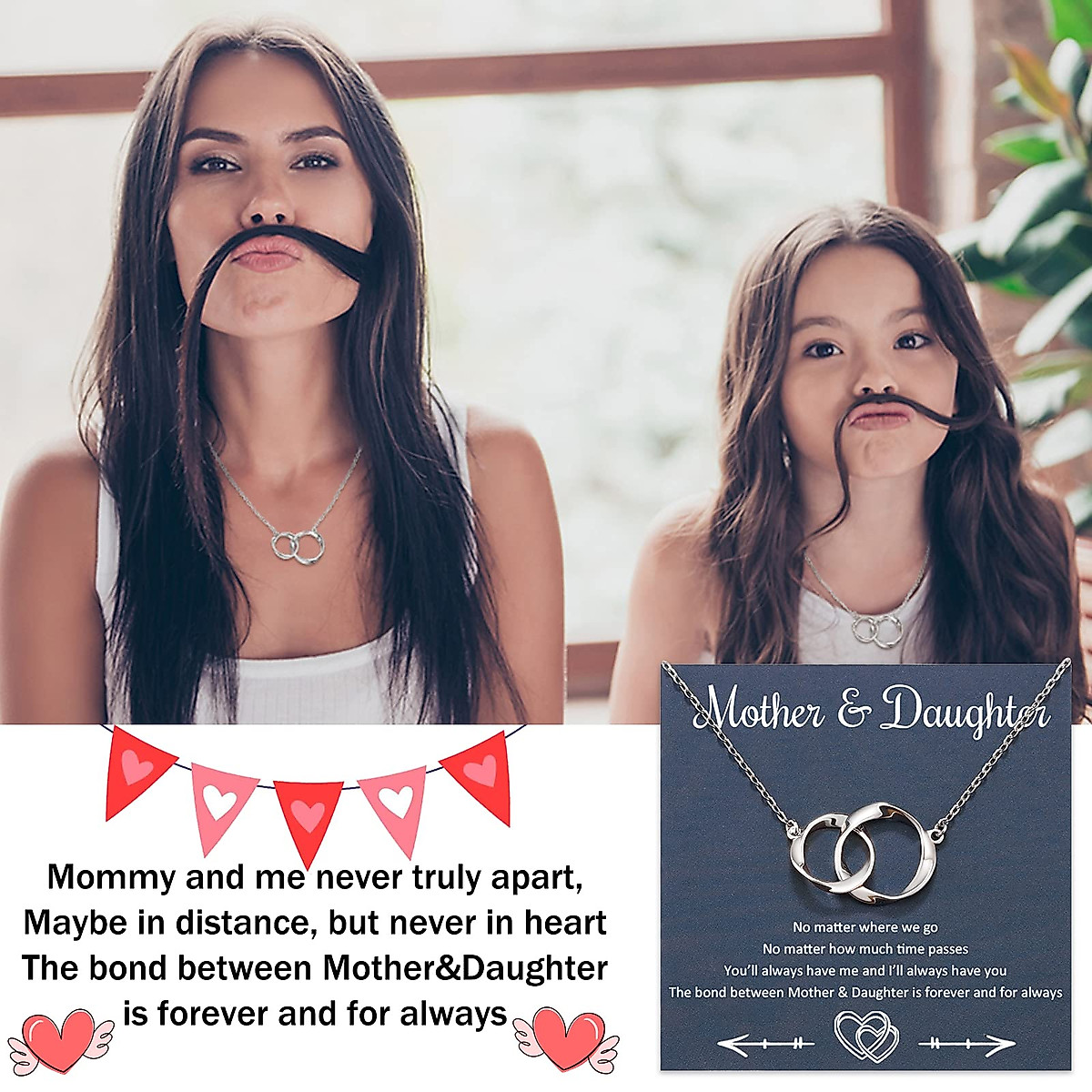 Tarsus Mother Daughter Necklace, Interlocking Infinity Circle Necklace, Mothers Day Jewelry Birthday Gifts for Women Mom Mama from Daughter