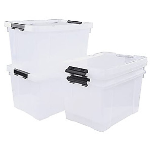 Minekkyes 4-Pack 34 Quart Clear Latching Box Totes, Plastic Storage Bin