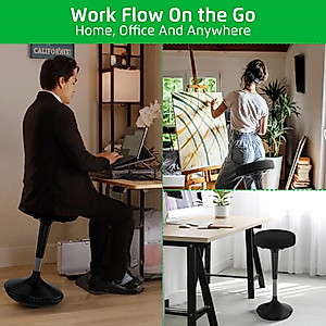 Wobble Stool Standing Desk Chair Ergonomic Tall Adjustable Height sit Stand-up Office Balance Drafting bar swiveling Leaning Perch Perching high swivels 360 Computer Adults Kids Active Sitting Black