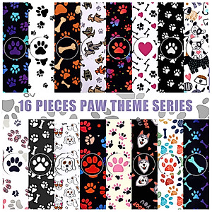 16 Pieces Dog Bone Paws Fabric Paw Print Fabric Retro Fabrics Sewing Fabric Animal Themed Pattern Decorative Fabric Animal Themed Pattern Bone Printed Fabric for DIY Crafts Supplies, 10 x 10 Inch