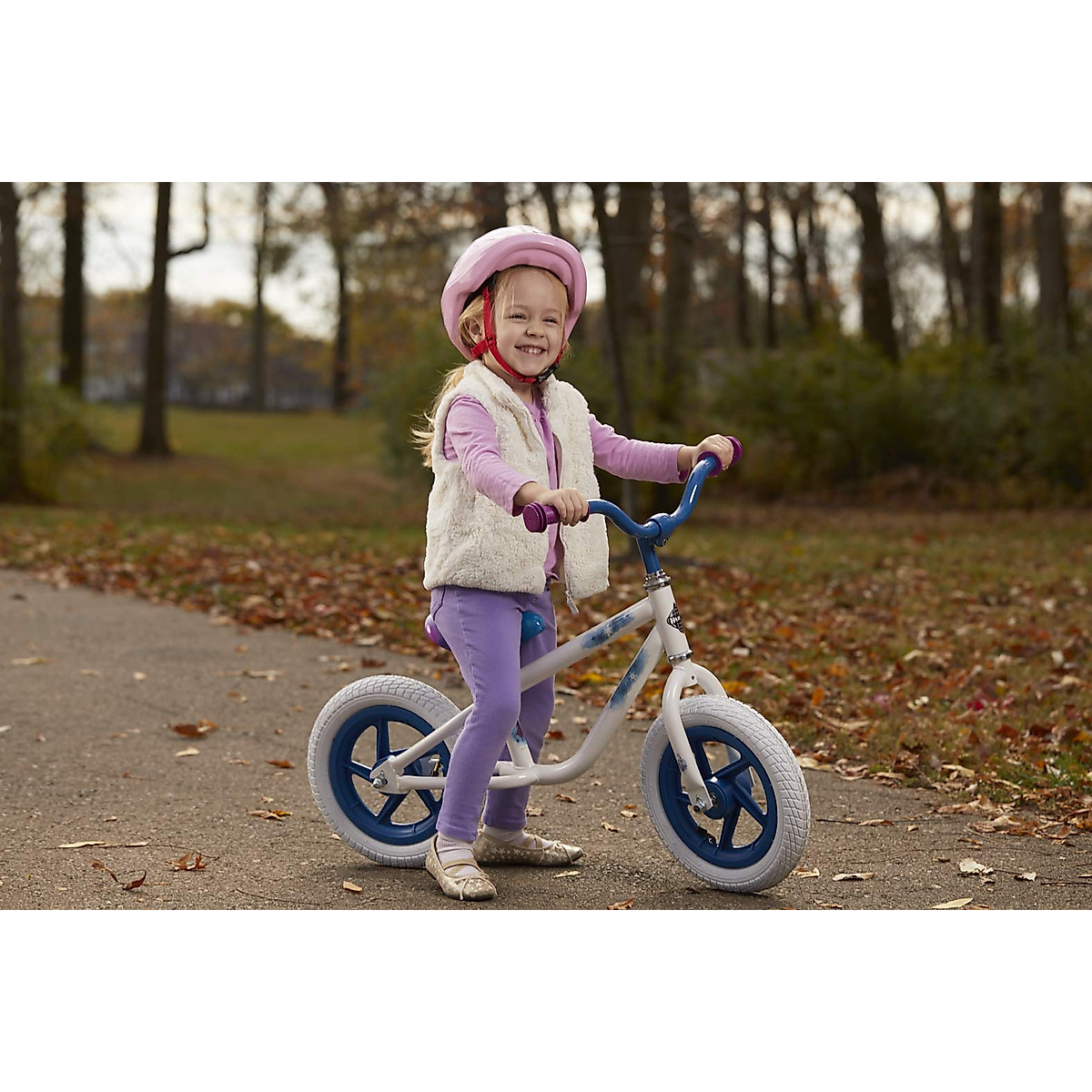 Huffy Frozen 2 Balance Bike for Toddler & Kids, Elsa Graphics, Purple, White, 12 inch