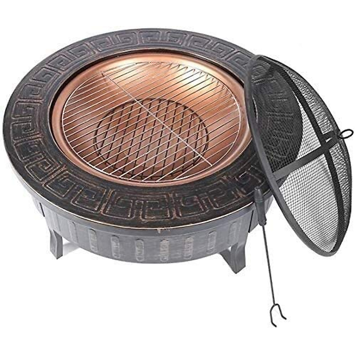 LEAYAN Garden Fire Pit Large Bonfire Wood Burning Patio Coal Grill Firepit for Grill Charcoal Grill with Spark Screen Poker with Cover BBQ Cooking for Camping Backyard Portable Grill Barbecue Rack