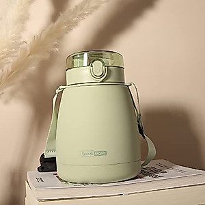 MOIOIBE 32oz Insulated Water Bottle with Straw for Women Kawaii Water Bottle for Kids Big Green Water Jug Cute Bottles with Strap Leak-proof and No Sweat