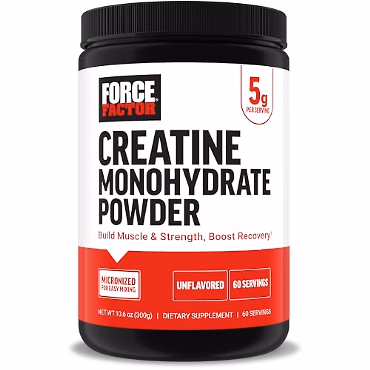 FORCE FACTOR Creatine Monohydrate, Creatine Powder for Muscle Gain, More Strength, and Faster Workout Recovery, Clinically Studied Micronized Creatine 5g Dose Per Serving, Unflavored, 60 Servings