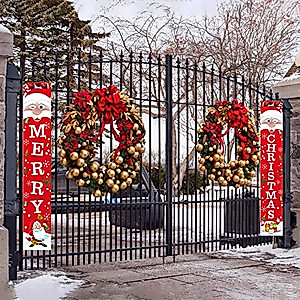 Christmas Decorations Banners, Merry Christmas Party Decor, Bright Red Xmas Hanging Banner for Outdoor/Indoor Home Front Door, 100D Fabric Porch Sign 72”x12”