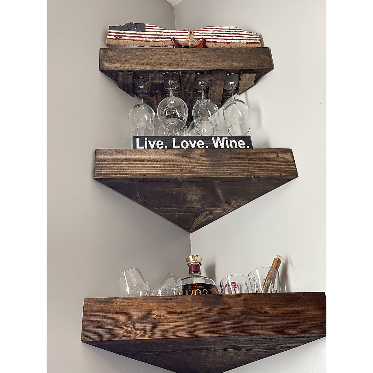 1 Wine Rack, 2 Corner Floating Shelves Set