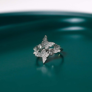 AOBOCO Butterfly Ring Sterling Silver Women Ring with Crystals from Austria & Cubic Zirconia, Adjustable Open Ring, Anniversary Birthday Butterfly Lovers Jewelry Gifts for Wife Girlfriend Daughter