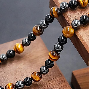 lunhaifi Fortis Marvik Chalcedony Beaded Necklace, Fortis Chalcedony Beaded Necklace, Natural Tiger Eye Beads Beaded Necklace Chain for Men/Women Effective Body Detoxification (2Pcs)