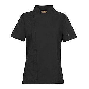 Lazzar Women's Chef Coat | Short Sleeves | Dryfit, Lightweight | Concealed Zipper With Flap | Thermometer & Instrument Pockets (Black, Large)