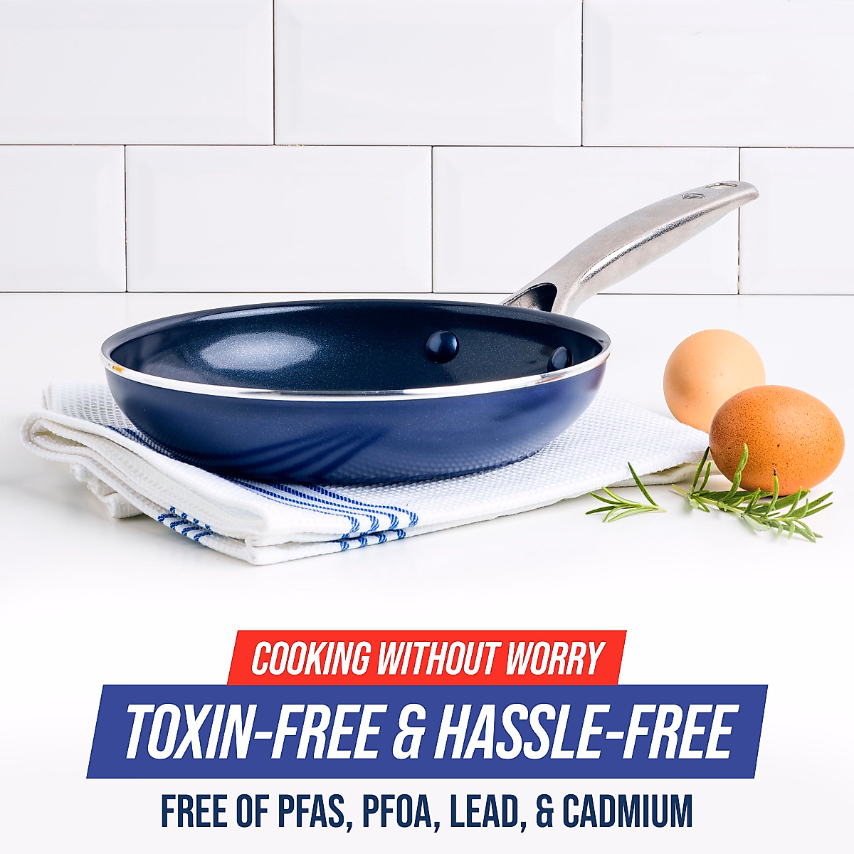 Blue Diamond Cookware Diamond Infused Ceramic Nonstick, 11" Griddle Pan, PFAS-Free, Dishwasher Safe, Oven Safe, Blue & Cookware Diamond Infused Ceramic Nonstick 8" Frying Pan Skillet, PFAS-Free