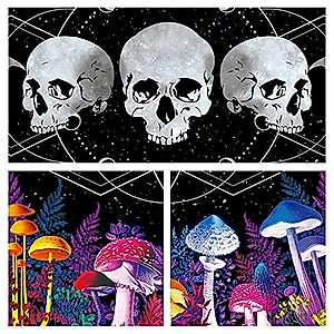 Jinxy Skull Moon Phase Mushroom Garden Tapestry, Psychedelic Floral Plant Tapestry, Wild Flowers Tapestry Home Decor Wall Hanging for Living Roomall Hanging for Living Room (Moon Phase Skull, 51.2" x 59.1")