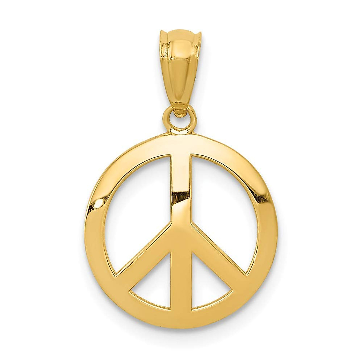Solid 14k Yellow Gold Peace Sign Circle Pendant Charm - 30mm x 12mm