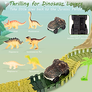 Batlofty Dinosaur Toys Race Track, Flexible Track Playset, Create A Dinosaur World Road Race with 1 Dinosaur Car and 6 Dinosaur Toys for 3 4 5 6 7 Year Old Boys Girls Birthday Gifts