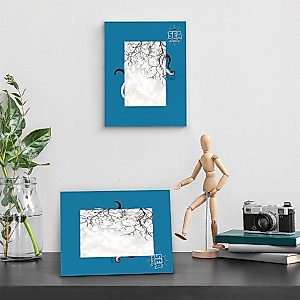 POFATO Red Octopus Sea Adventure 5x7 Picture Frame Wood Photo Frame for Tabletop Display Wall Mount Picture Frame Display 5 x 7 Inch Photo Wall Decor Home Gift Frames